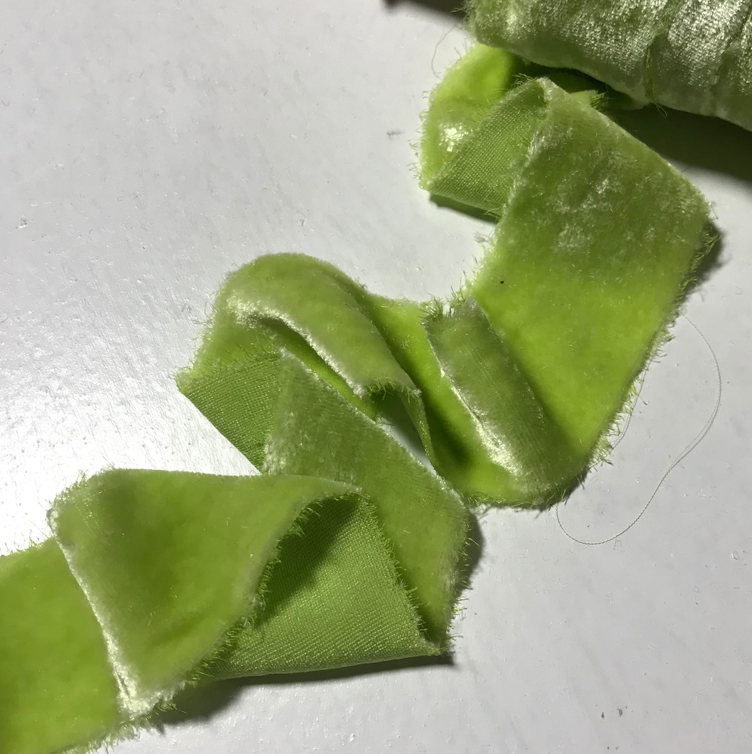 Hand Dyed Spring Green Silk Velvet Ribbon ( 4 Widths to Choose From) - Etsy