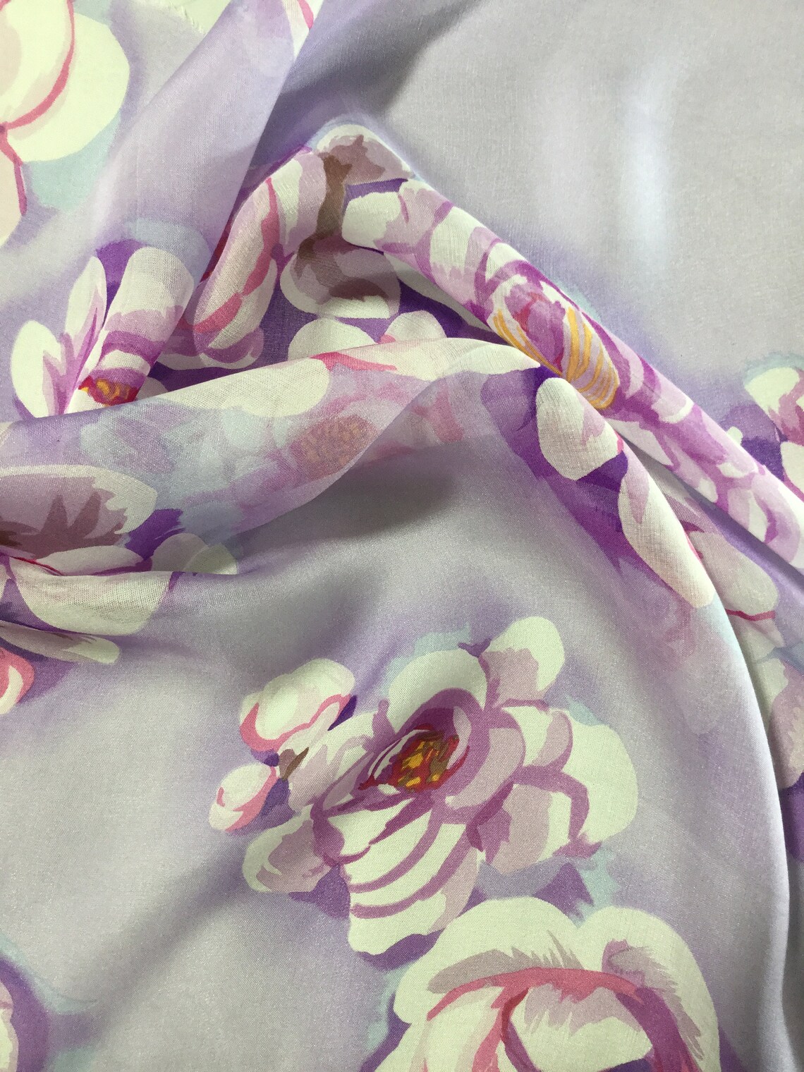 Purple Roses Silk Chiffon Fabric | Etsy