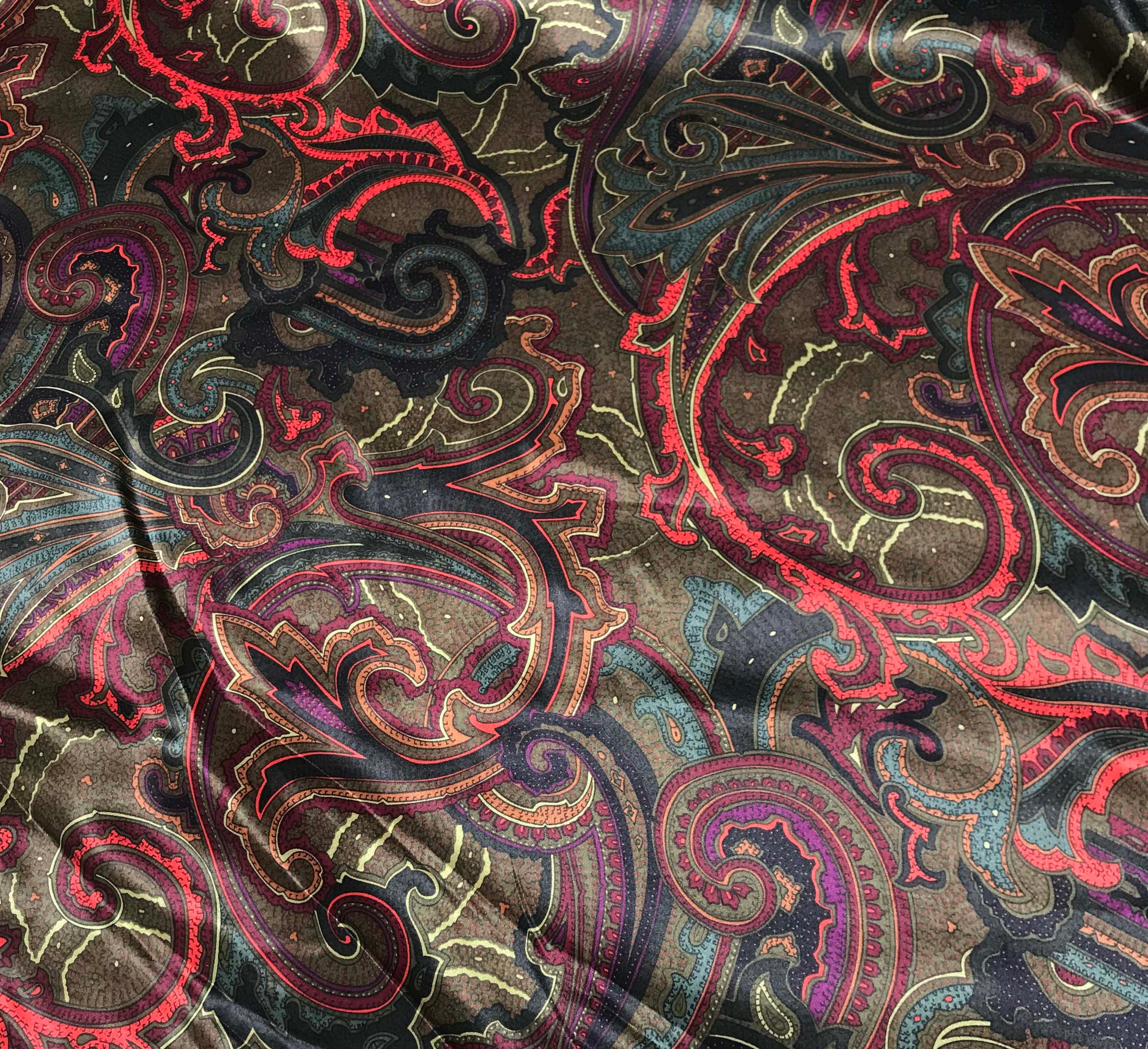 Brown and Red Paisley Silk Charmeuse - Etsy