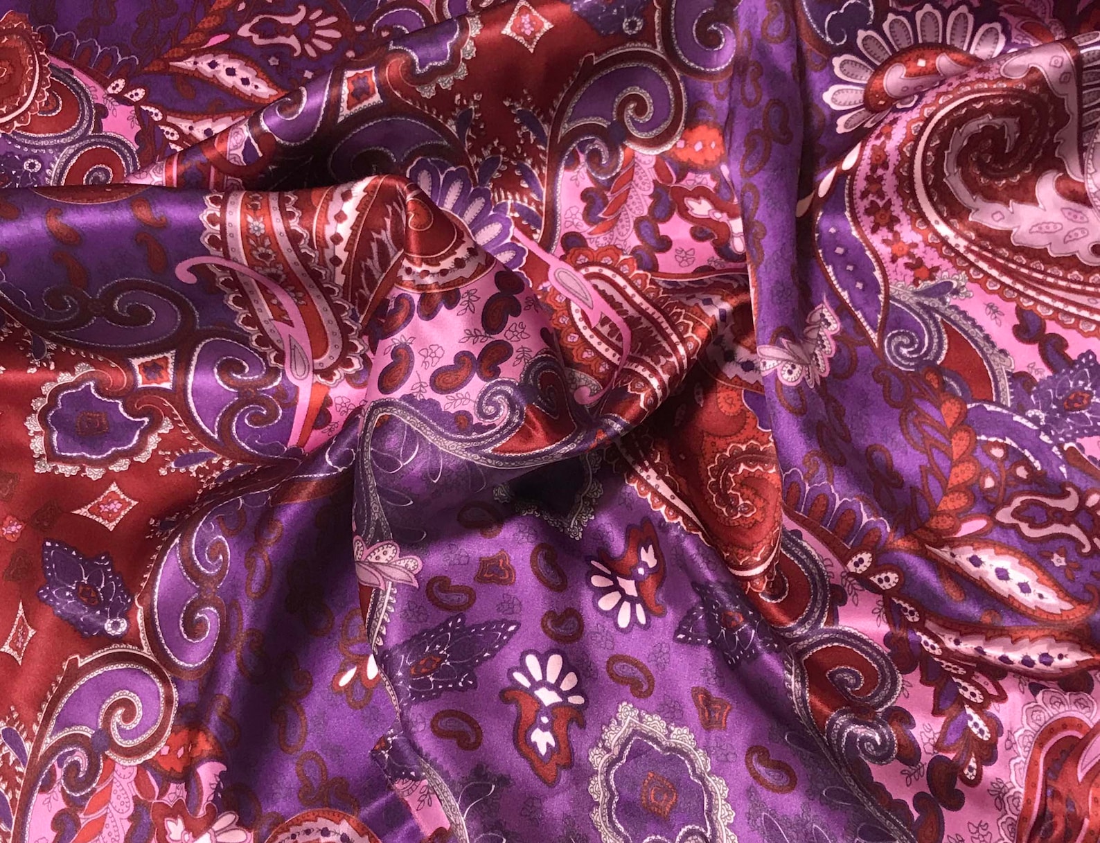 Purple Pink and Burgundy Paisley Silk Charmeuse | Etsy