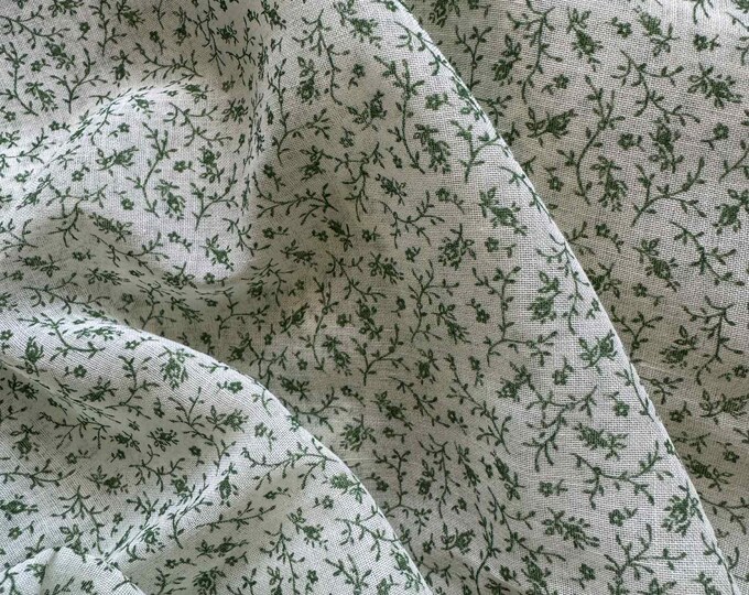 Vintage White Tiny Green Calico Floral Small Scale Gauzy Cotton Fabric ...