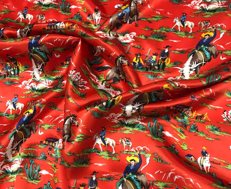 Red Western Ranch Cowboys - Silk Charmeuse - Etsy