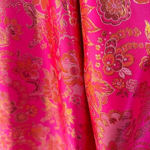 Neon Pink & Orange Floral - Faux Silk Brocade Jacquard Fabric - Etsy