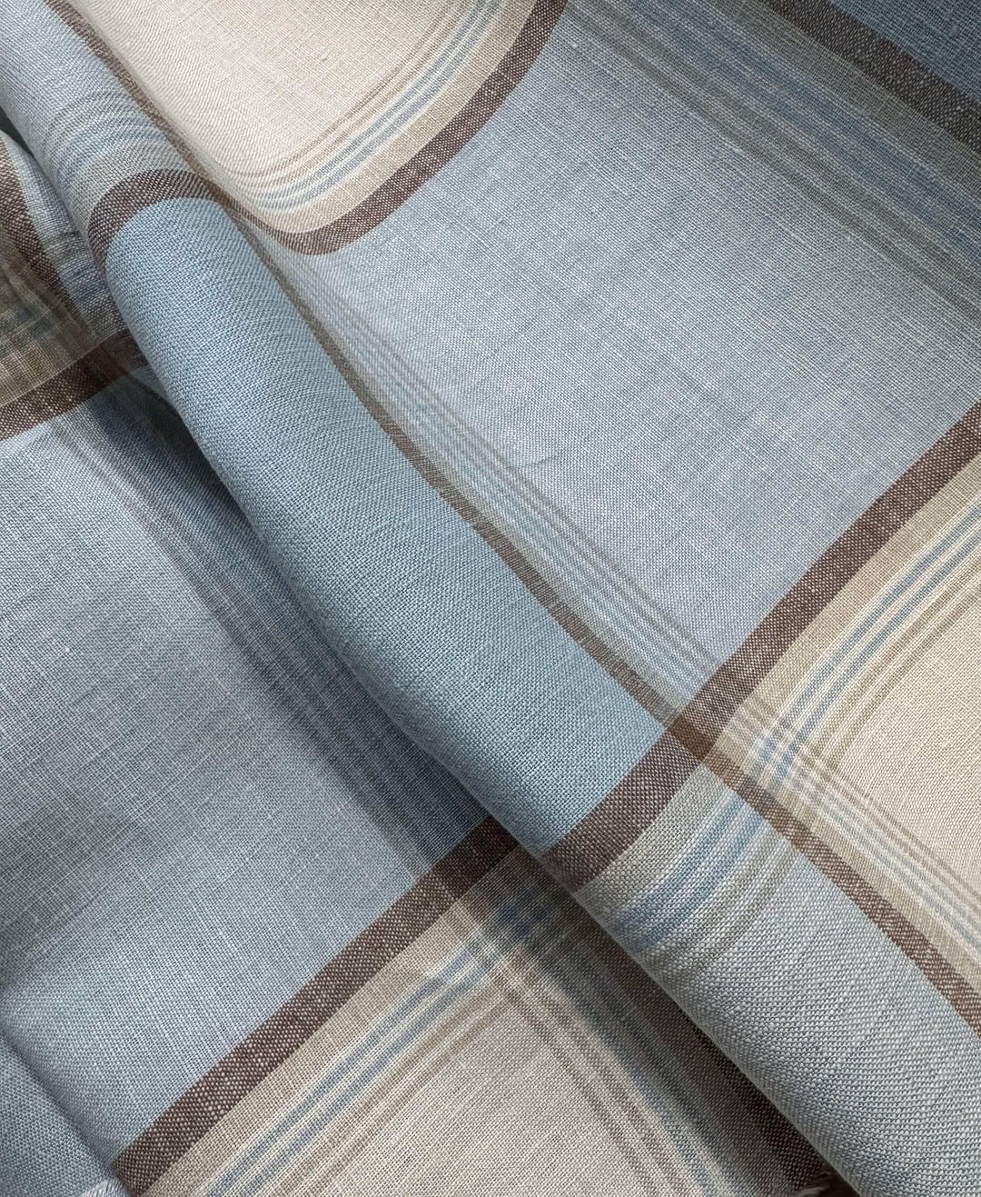 Blue & Beige Large Scale Plaid 100% Linen Fabric - Etsy