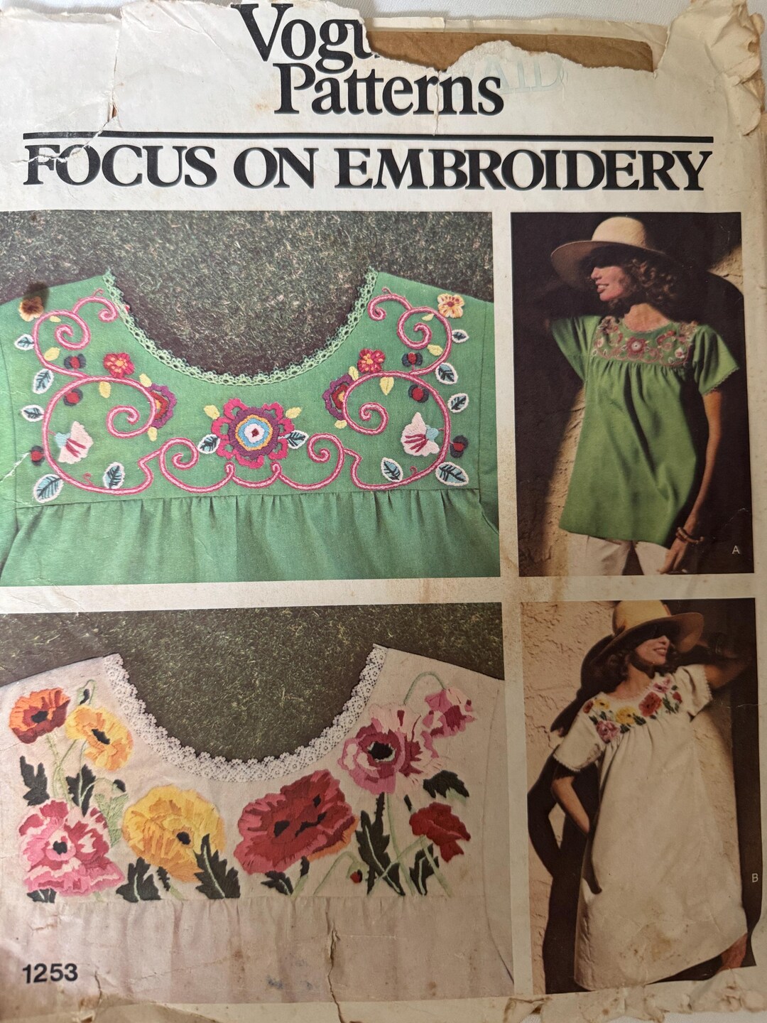 Vintage 1970's Vogue 1253 Focus on Embroidery Dress Pattern Size Large ...