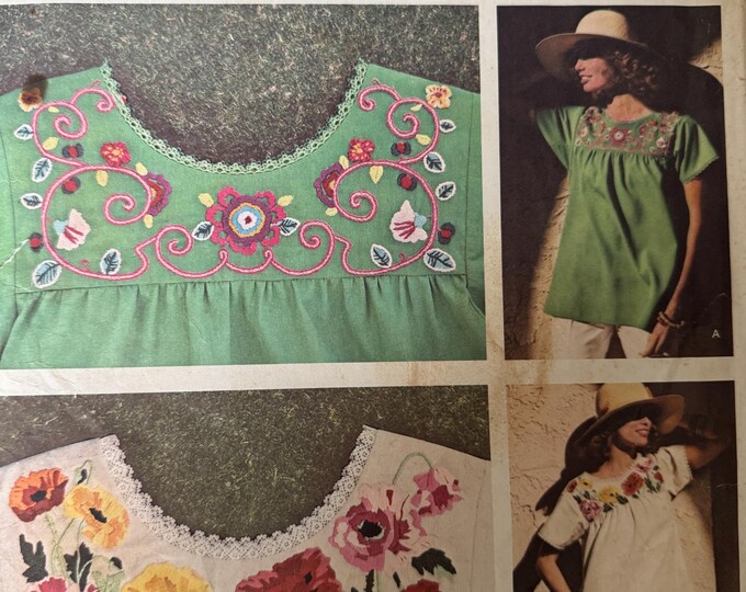 Vintage 1970's Vogue 1253 Focus on Embroidery Dress Pattern Size Large ...