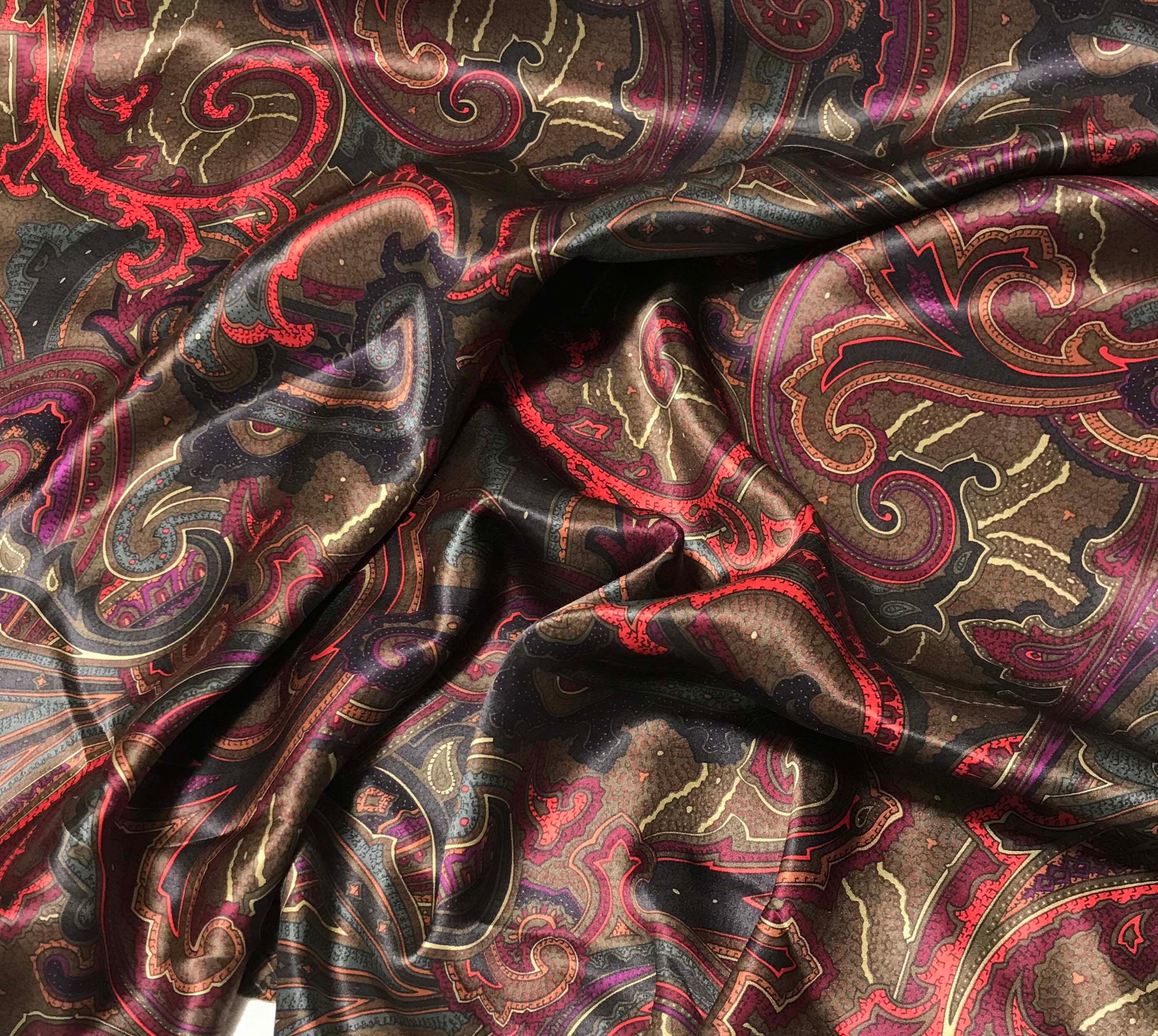 Brown and Red Paisley Silk Charmeuse - Etsy