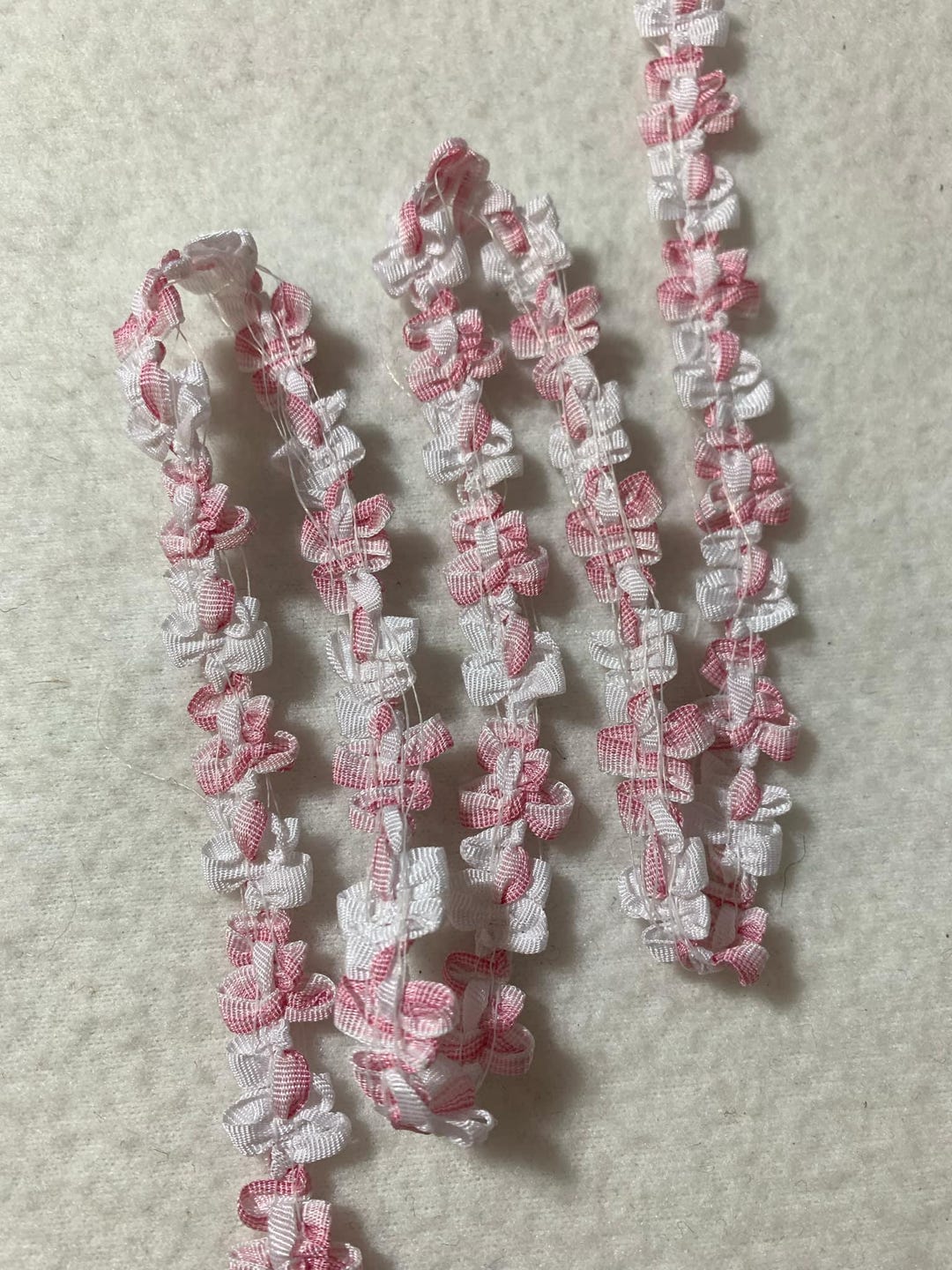 Vintage Buds & Bows Rosette Rococo Pink White Ribbon Trim - Made in ...