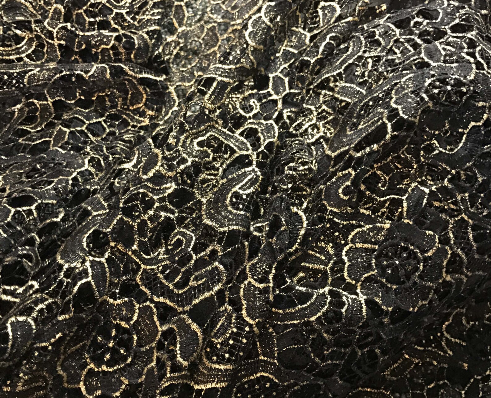 Black & Metallic Gold Fan Floral LACE Fabric | Etsy