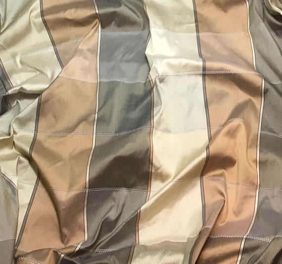 Brown Gold & Gray Check Silk DUPIONI Fabric 1 Yard - Etsy