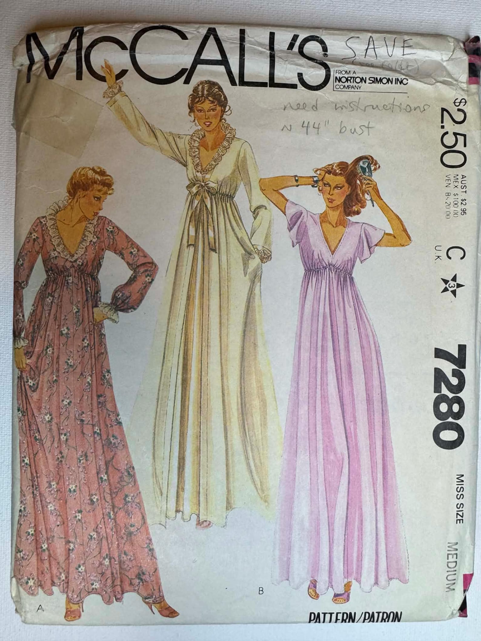 Bata y camisón McCalls para mujer, 1980. Patrón n.° 7280. Talla ...
