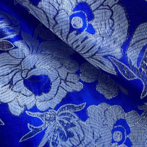 Royal Blue With Silver Flowers - Faux Silk Brocade Jacquard Fabric - Etsy