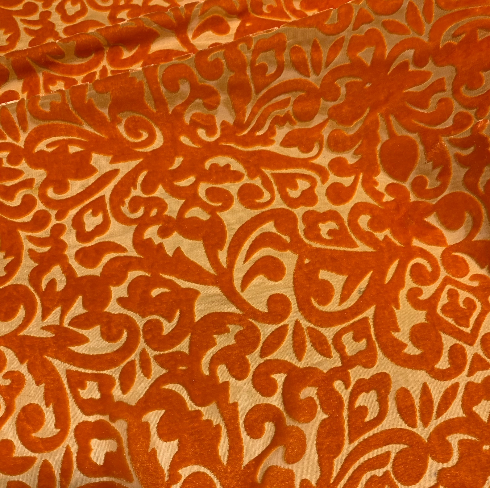 Deep Orange Scroll Hand Dyed Burnout Silk Velvet - Etsy