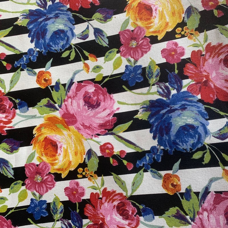 Floral Stripe Fabric - Etsy