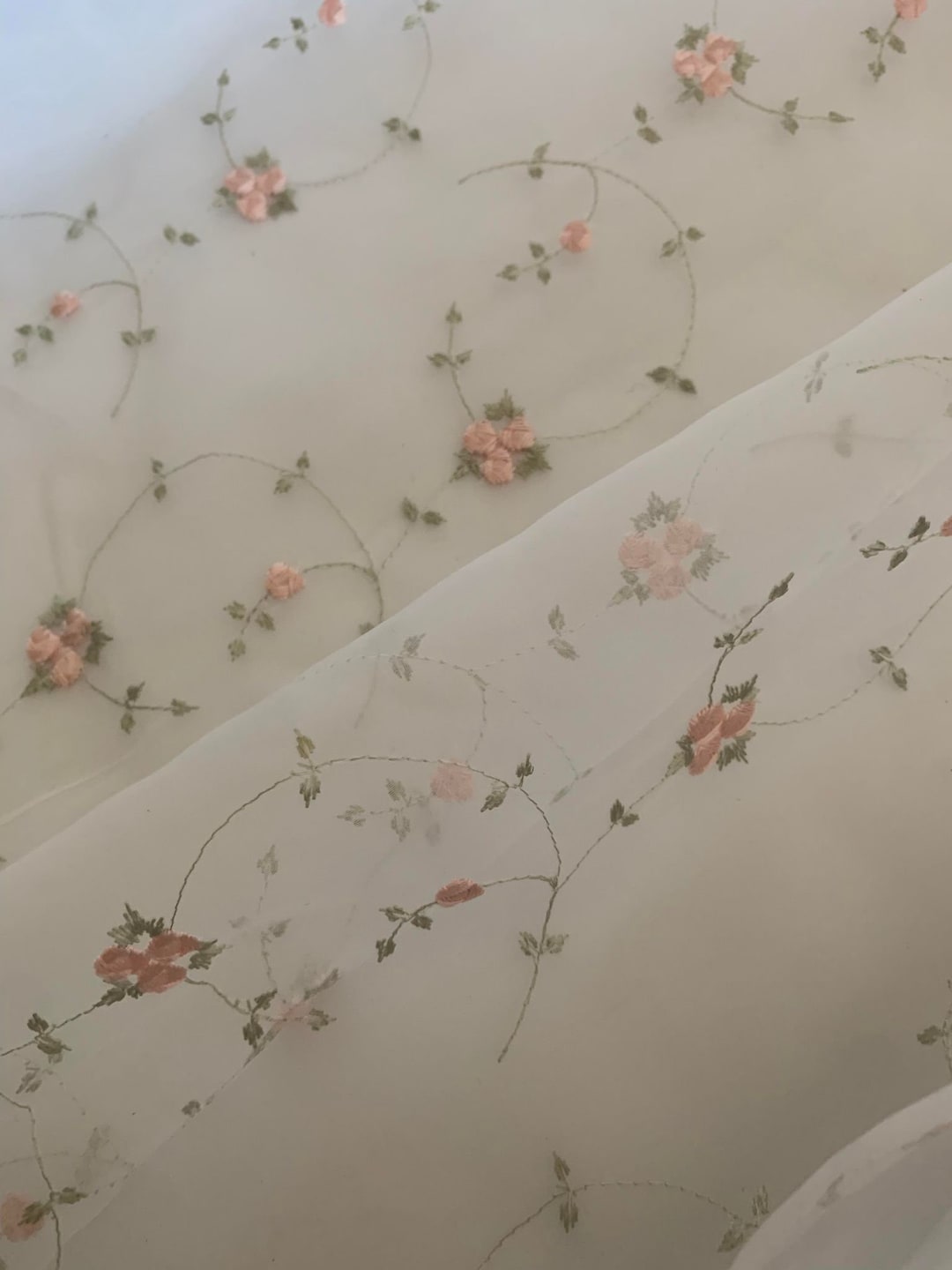 Pink Little Flower Buds on White Embroidered Organza Fabric - Etsy