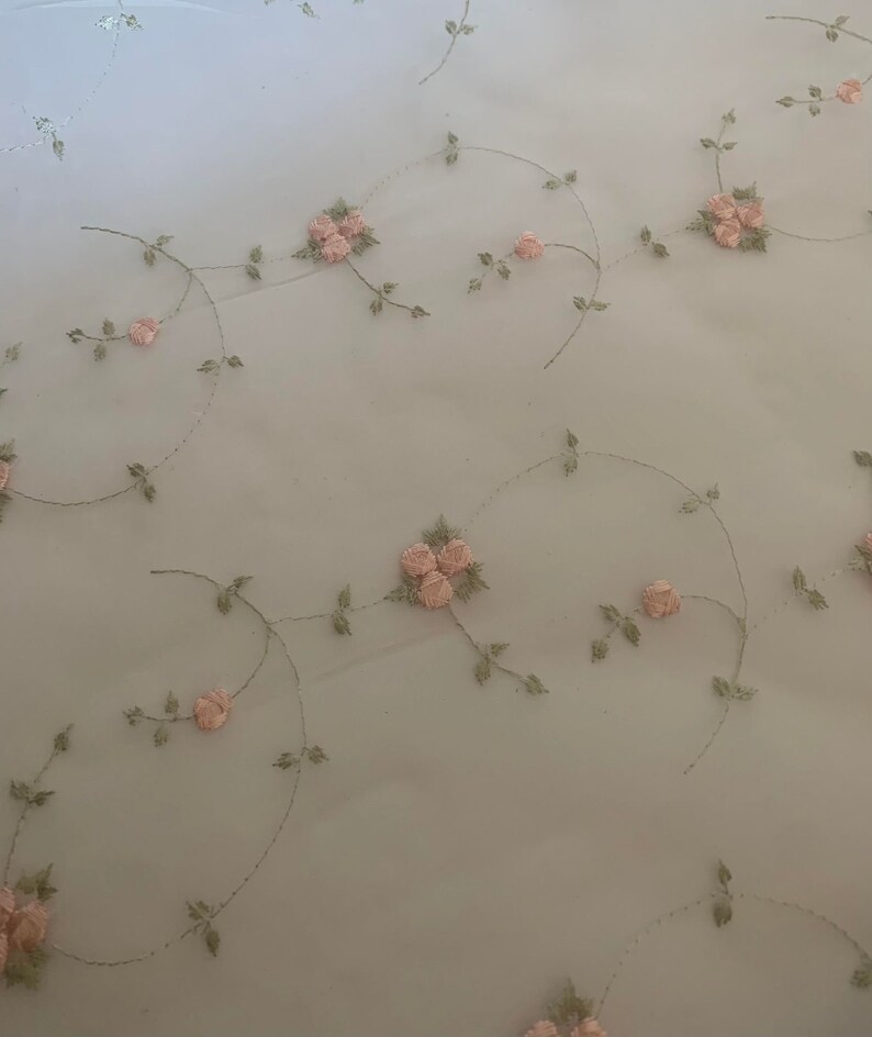Pink Little Flower Buds on White Embroidered Organza Fabric - Etsy