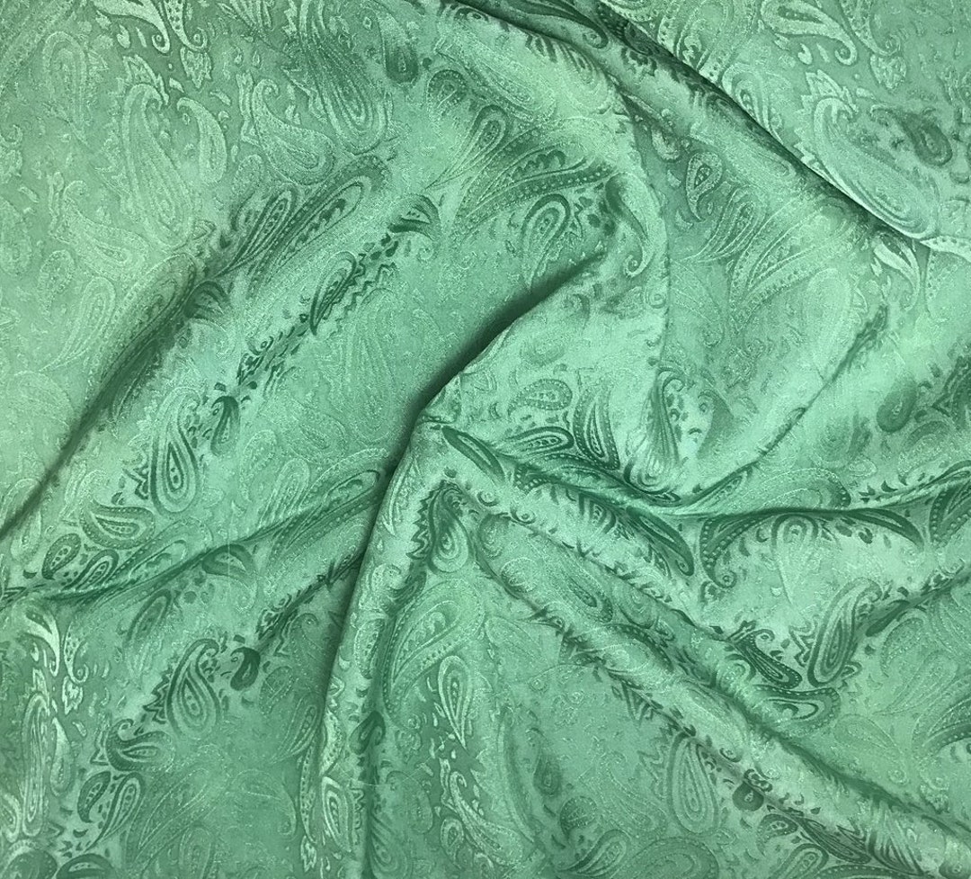 Hand Dyed Spring Green PAISLEY - Silk Jacquard Fabric - Etsy