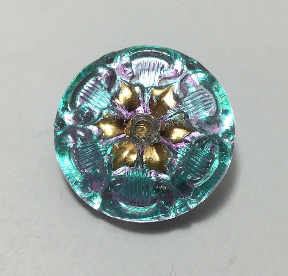 Vintage Glass Button Mirror Back Iridescent Ice Blue & | Etsy