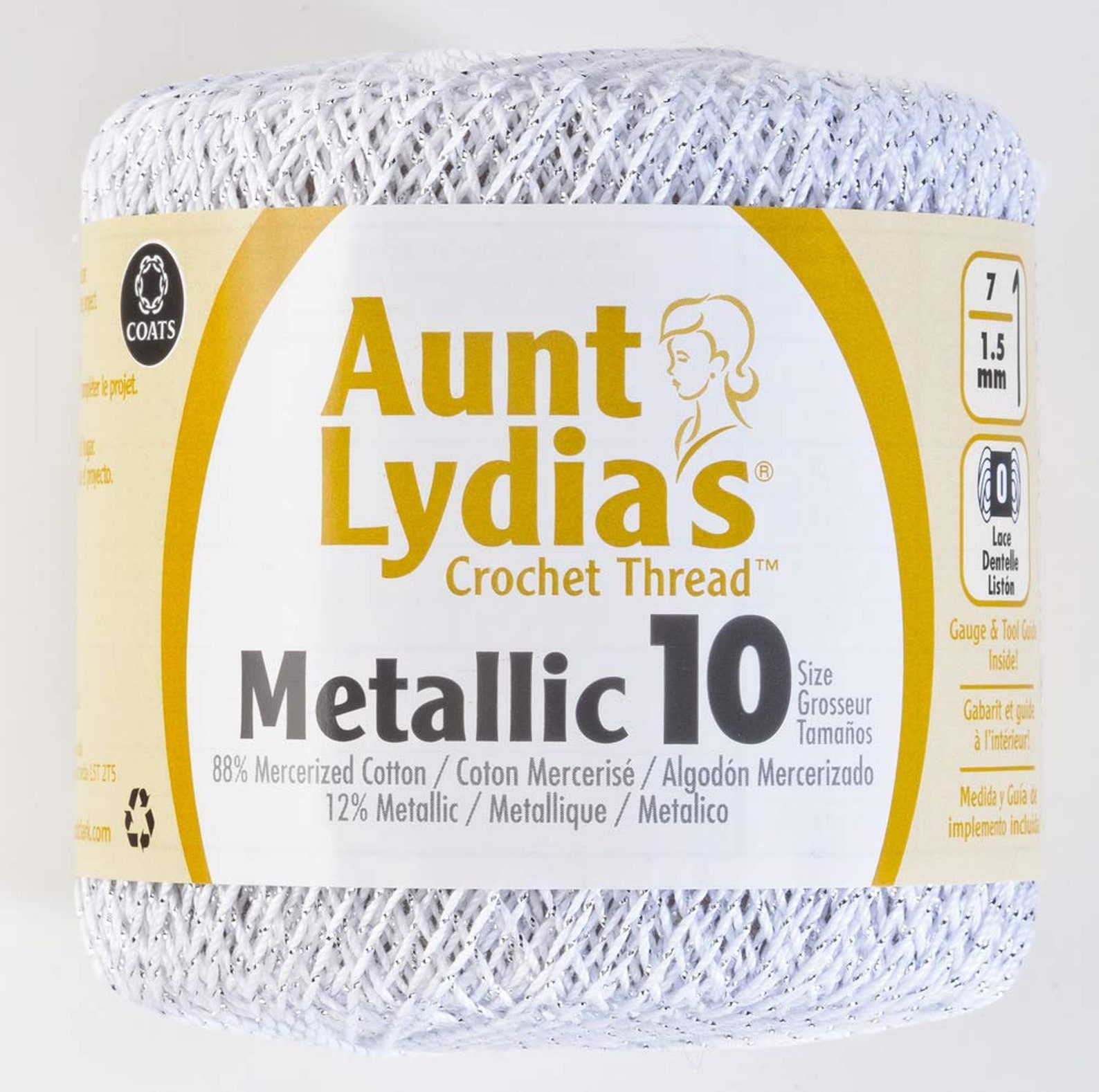 Coats Aunt Lydia's Crochet Cotton Thread Classic Size 10, Metallic ...