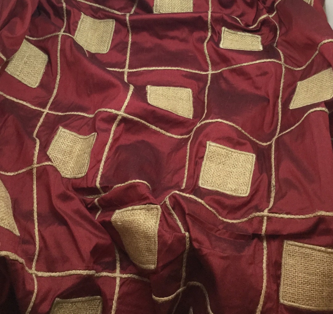 Embroidered Silk Dupioni Fabric Ruby Red With Jute Check - Etsy