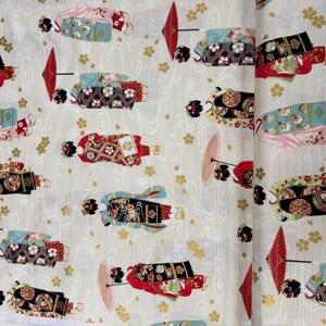 Maiko II Geisha on White - Cosmo Japan Cotton Satin Fabric - Etsy