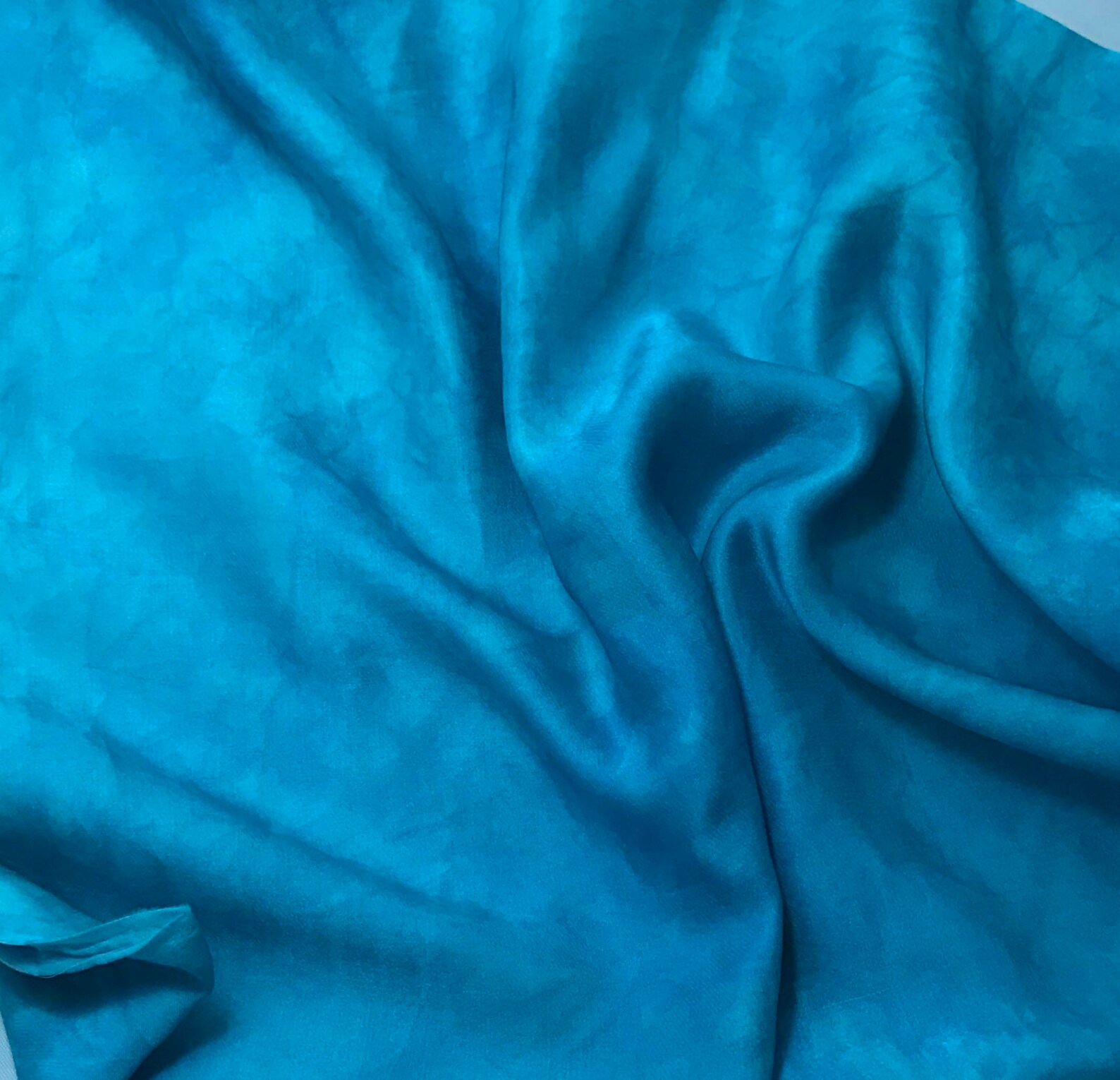 Hand Dyed TEAL BLUE Silk and Cotton Blend Sateen Fabric 1/3 | Etsy