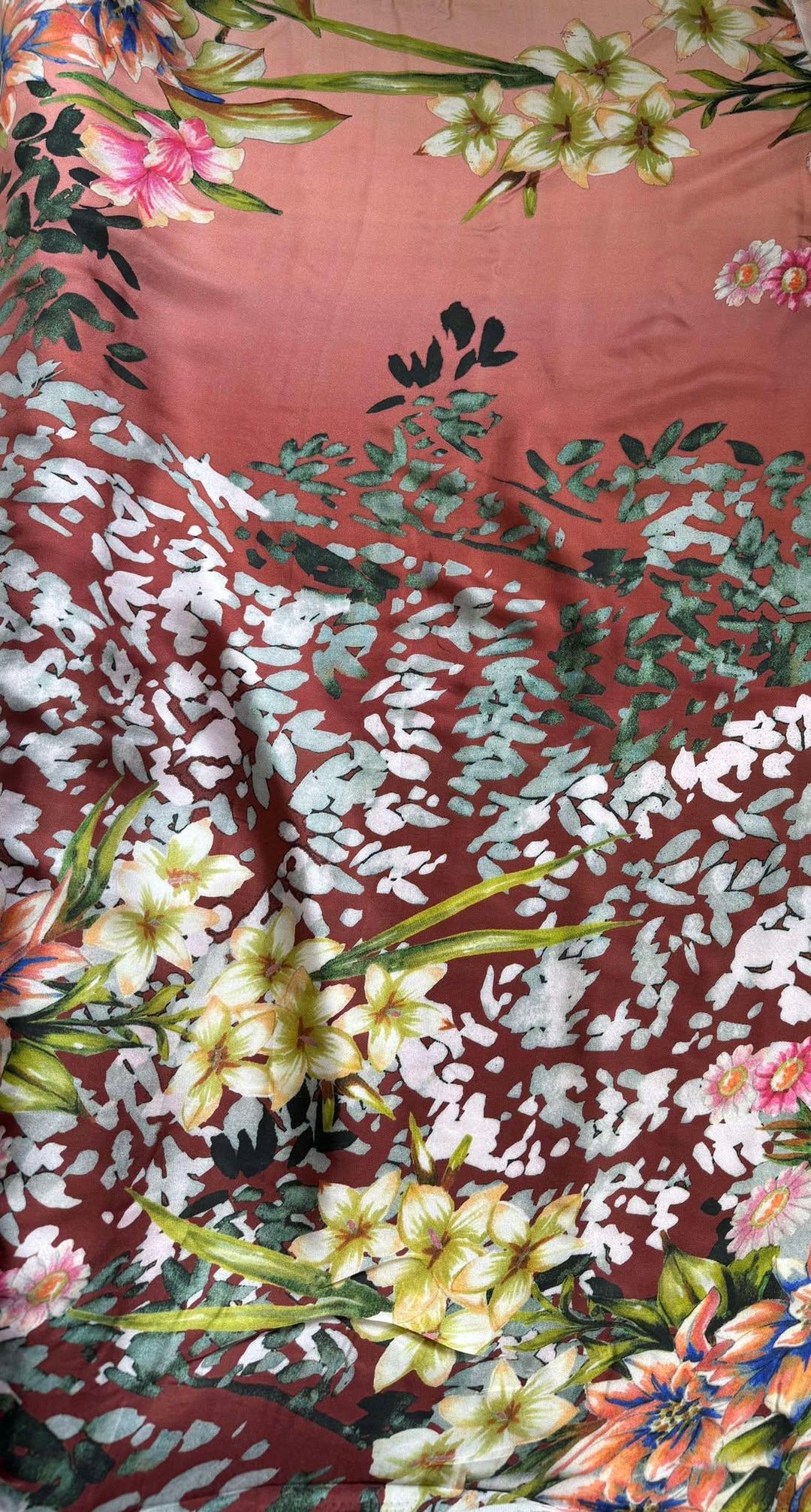 Peach to Rust Ombre Floral Border Print 100% Silk Twill Fabric - Etsy