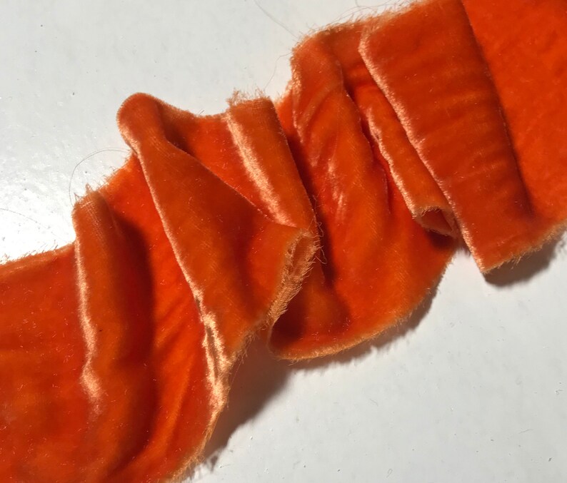 Hand Dyed Deep Orange Silk Velvet Ribbon 3 Widths to choose | Etsy