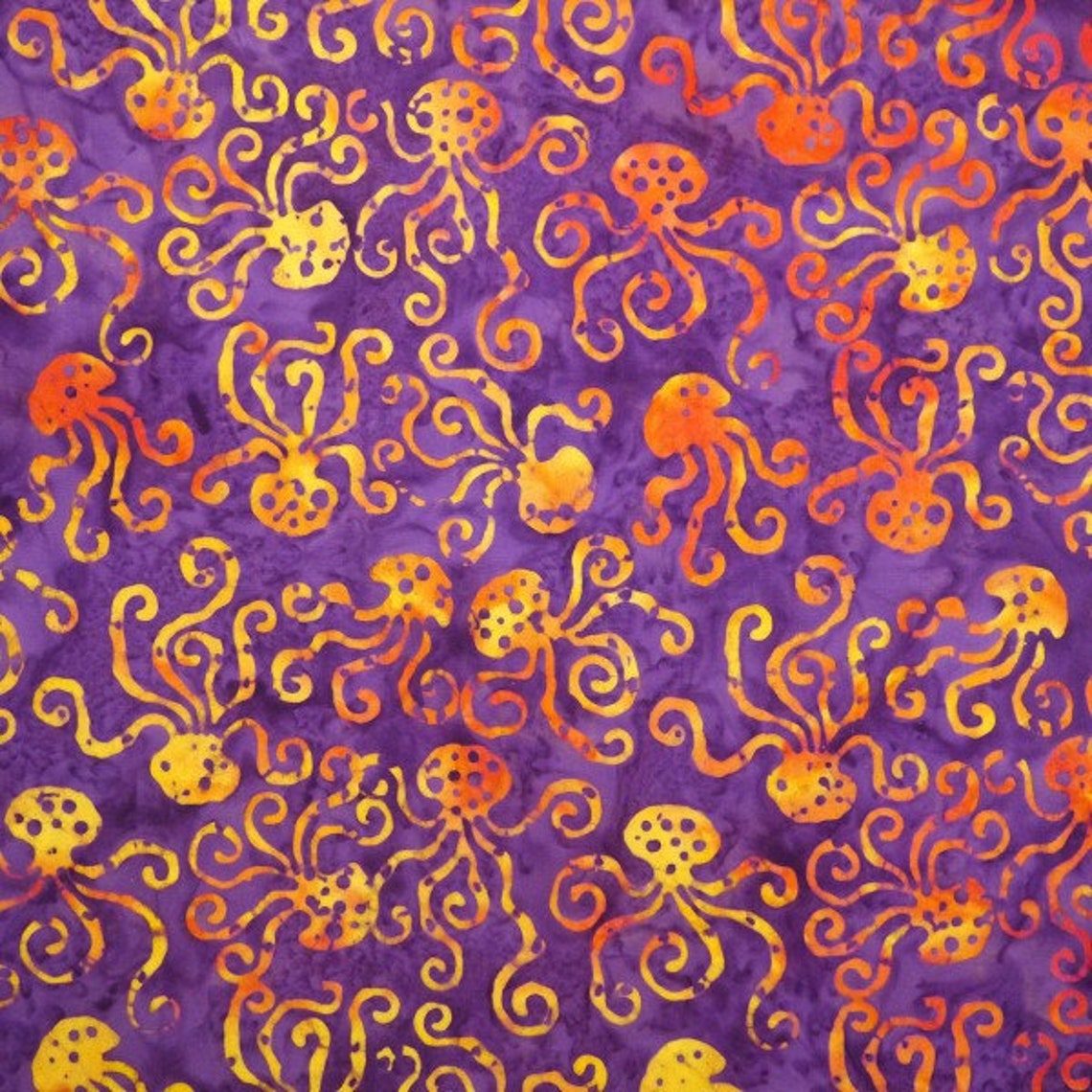 Coral Treasure - Purple Saffron Octopus - Batik by Mirah Cotton Fabric ...