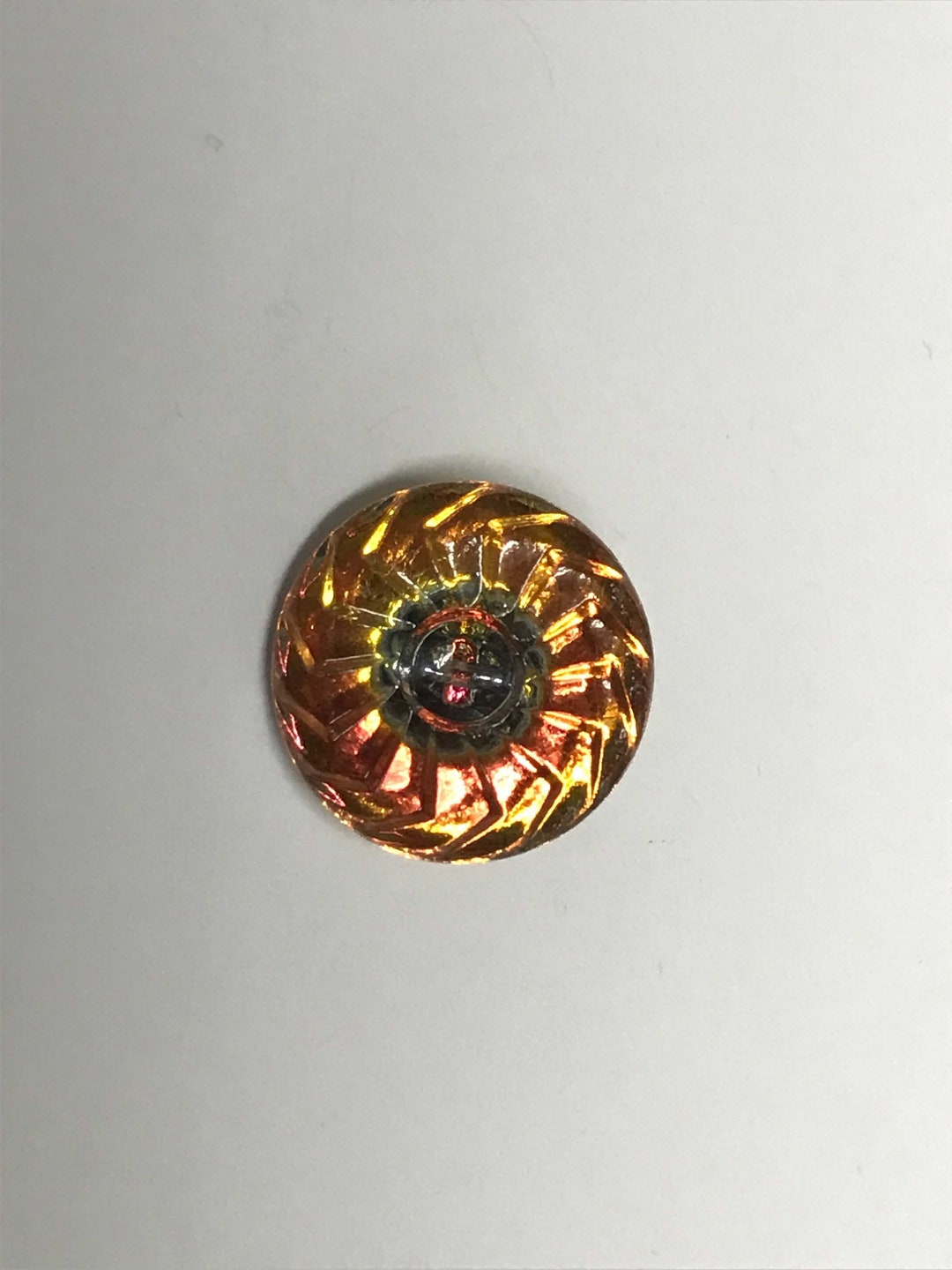 Vintage Glass Button - Mirror Back Iridescent Orange Spider Swirl 3/4 ...