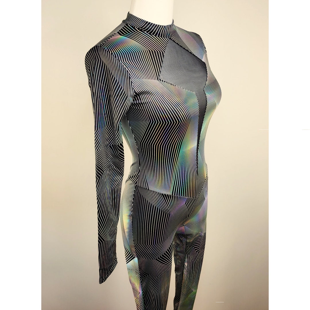 Techno Holographic Unitard With Mesh Cut Out, Made to Order - Etsy