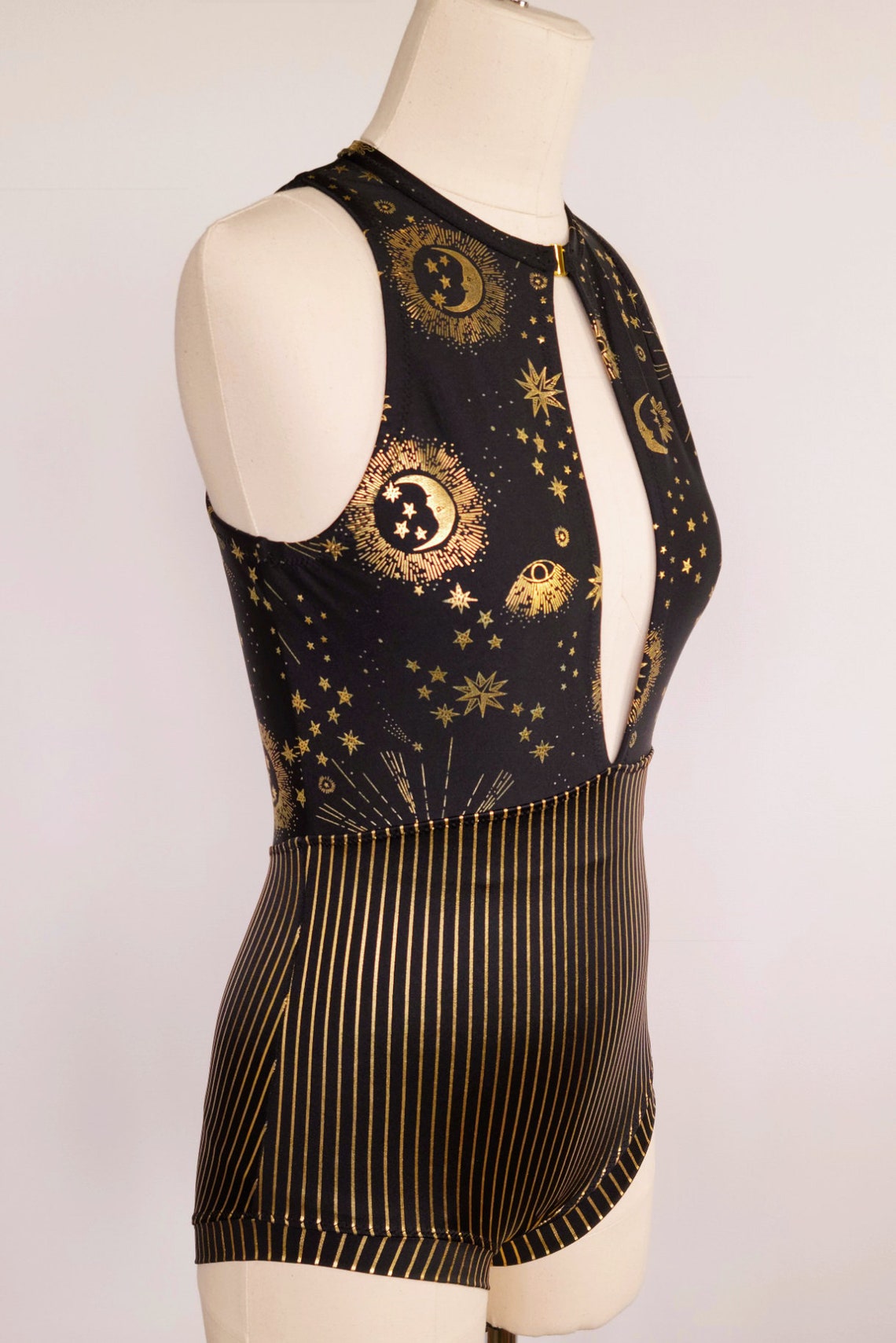 Gold and Black Celestial Bodysuit Aerial Costume Made to - Etsy