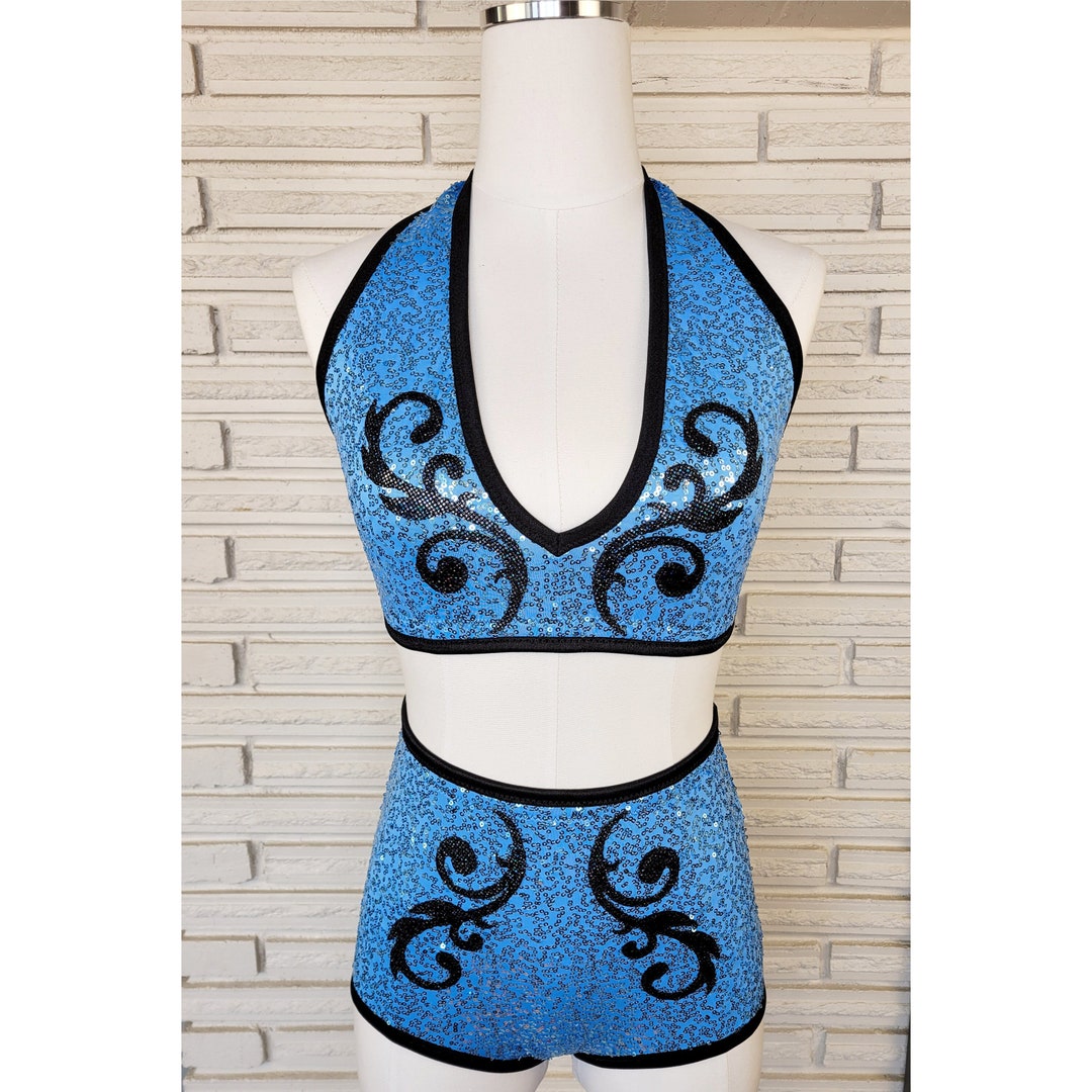 Sky Blue Sequin Halter Set, Circus Aerial Costume, Made to Order - Etsy