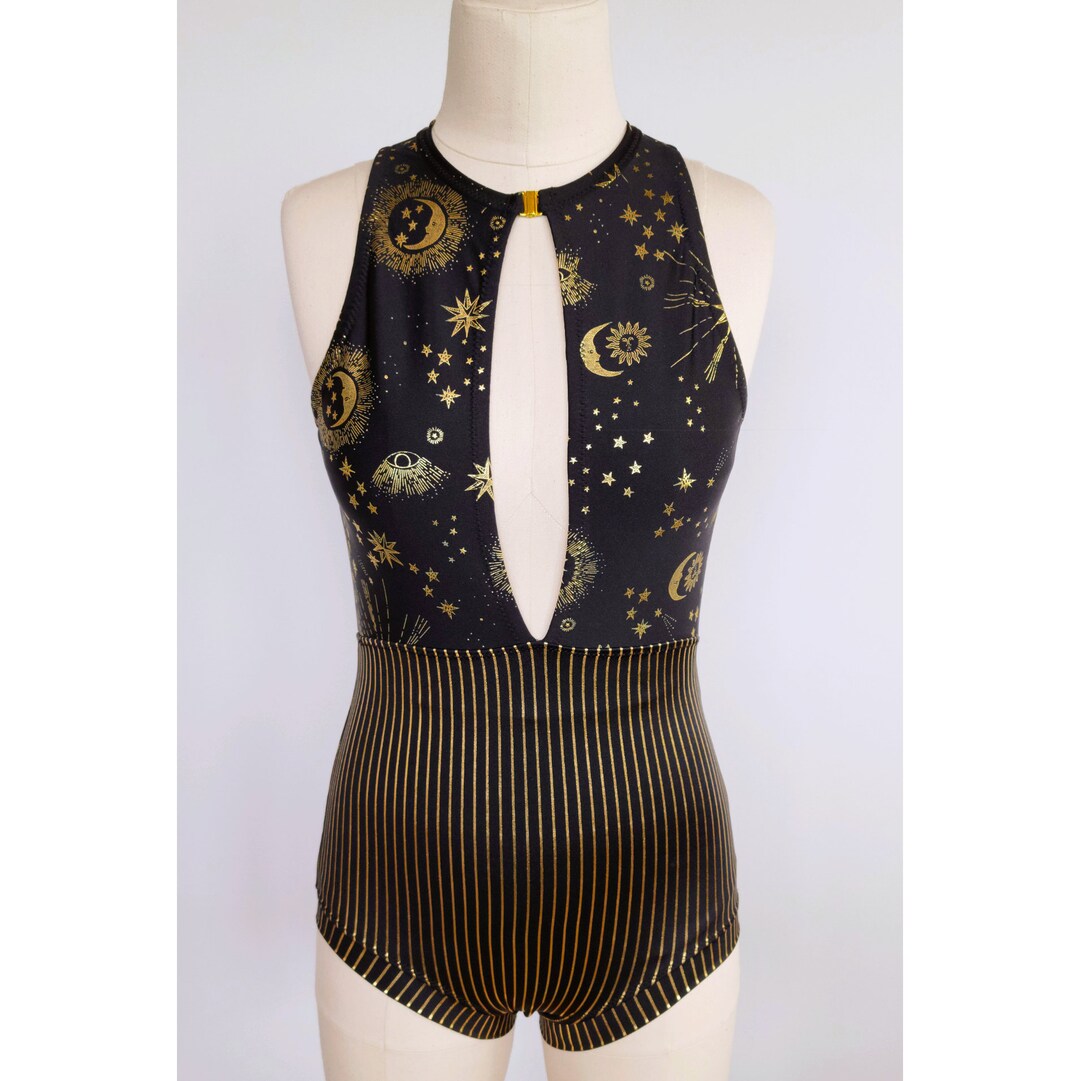 Gold and Black Celestial Bodysuit, Aerial Costume, Made to Order - Etsy