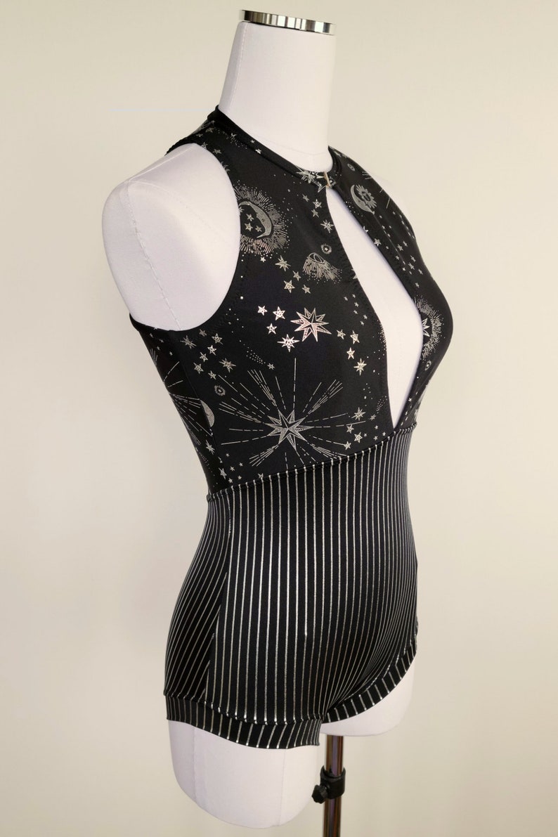 Silver and Black Celestial Bodysuit Aerial Costume Made to - Etsy