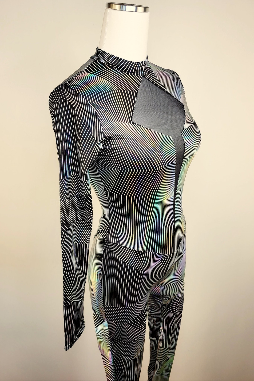 Techno Holographic Unitard With Mesh Cut Out Made to Order - Etsy
