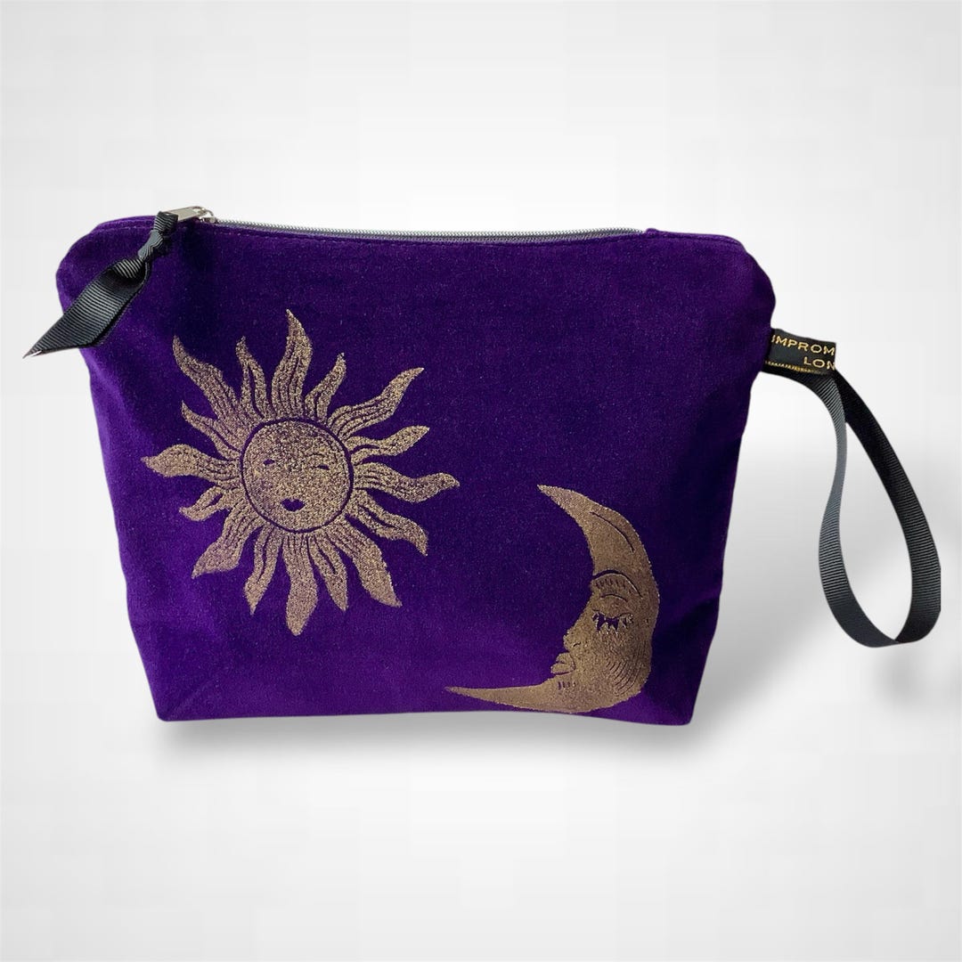 Purple Sun and Moon Velvet Wash Bag With Wrist Strap | Purple Sun and ...