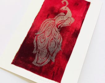 Red Silk Velvet Heart Blank Greeting Card With Abstract Design, Hand ...