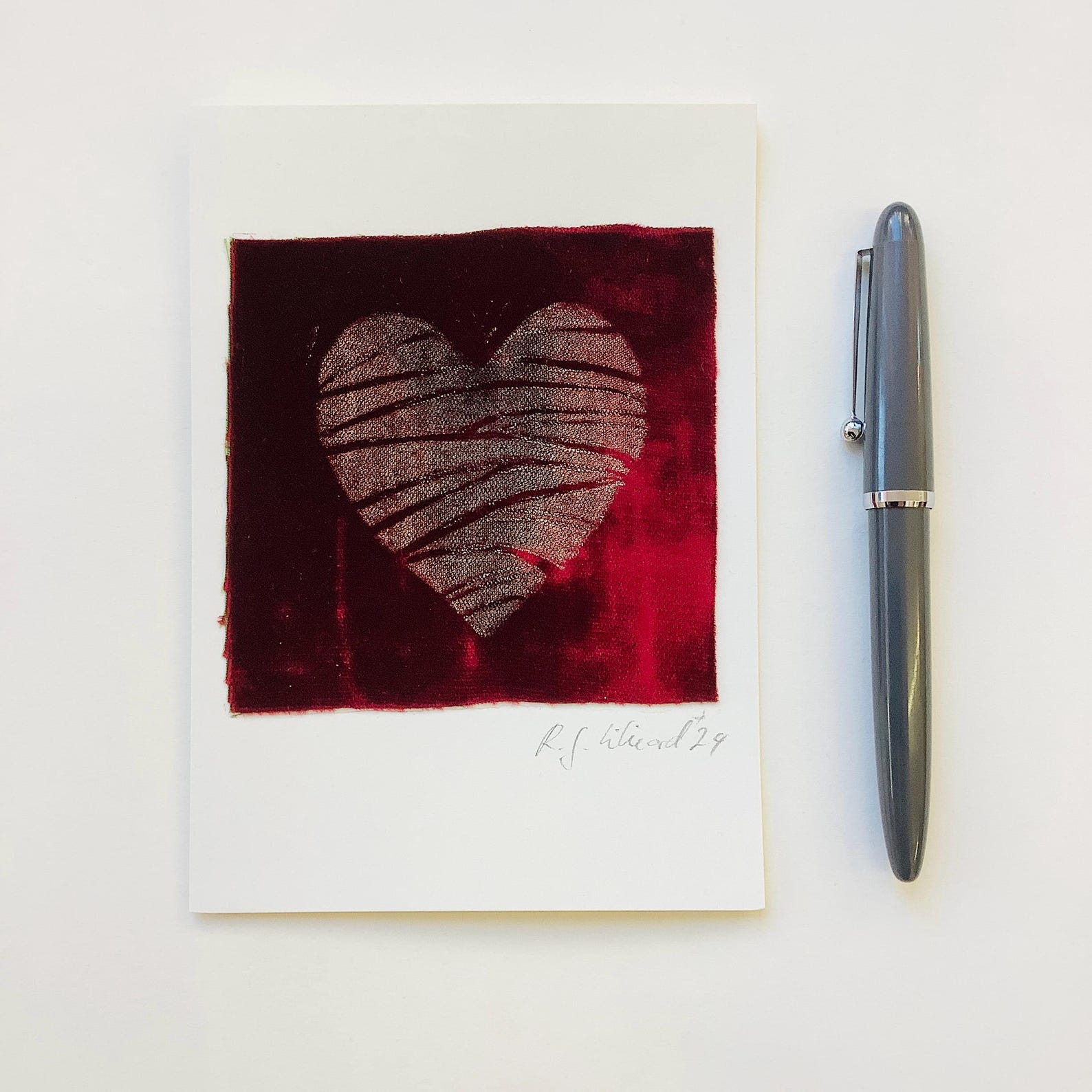 Red Silk Velvet Heart Blank Greeting Card With Abstract Design, Hand ...