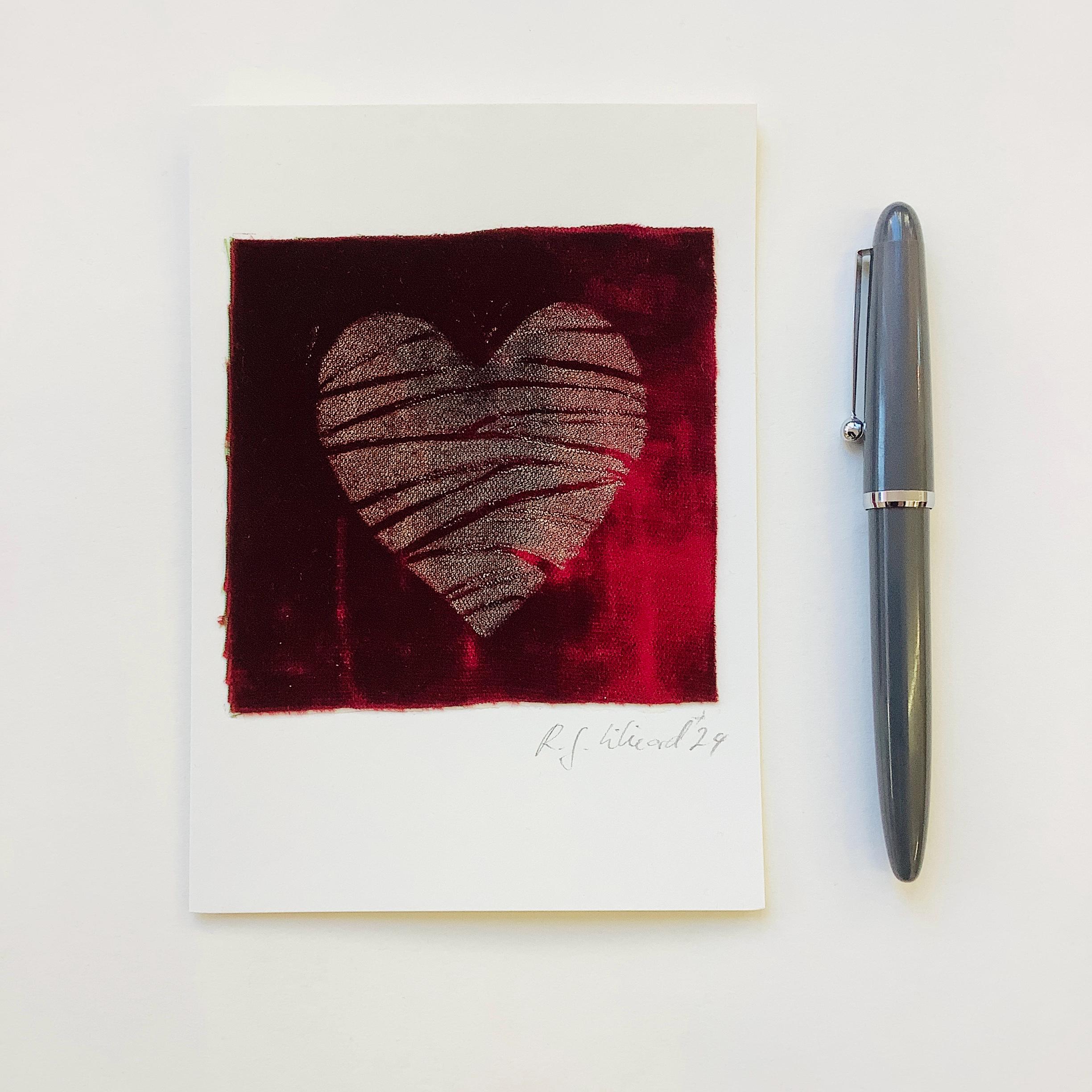 Red Silk Velvet Heart Blank Greeting Card With Abstract Design, Hand ...