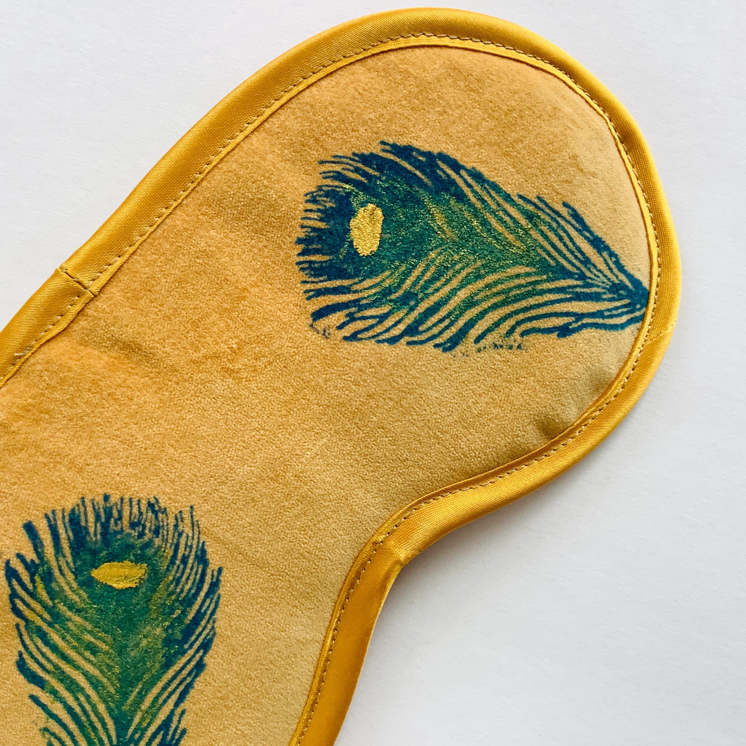 Yellow Peacock Feathers Velvet Lavender Infused Eye Sleep Mask | Velvet ...