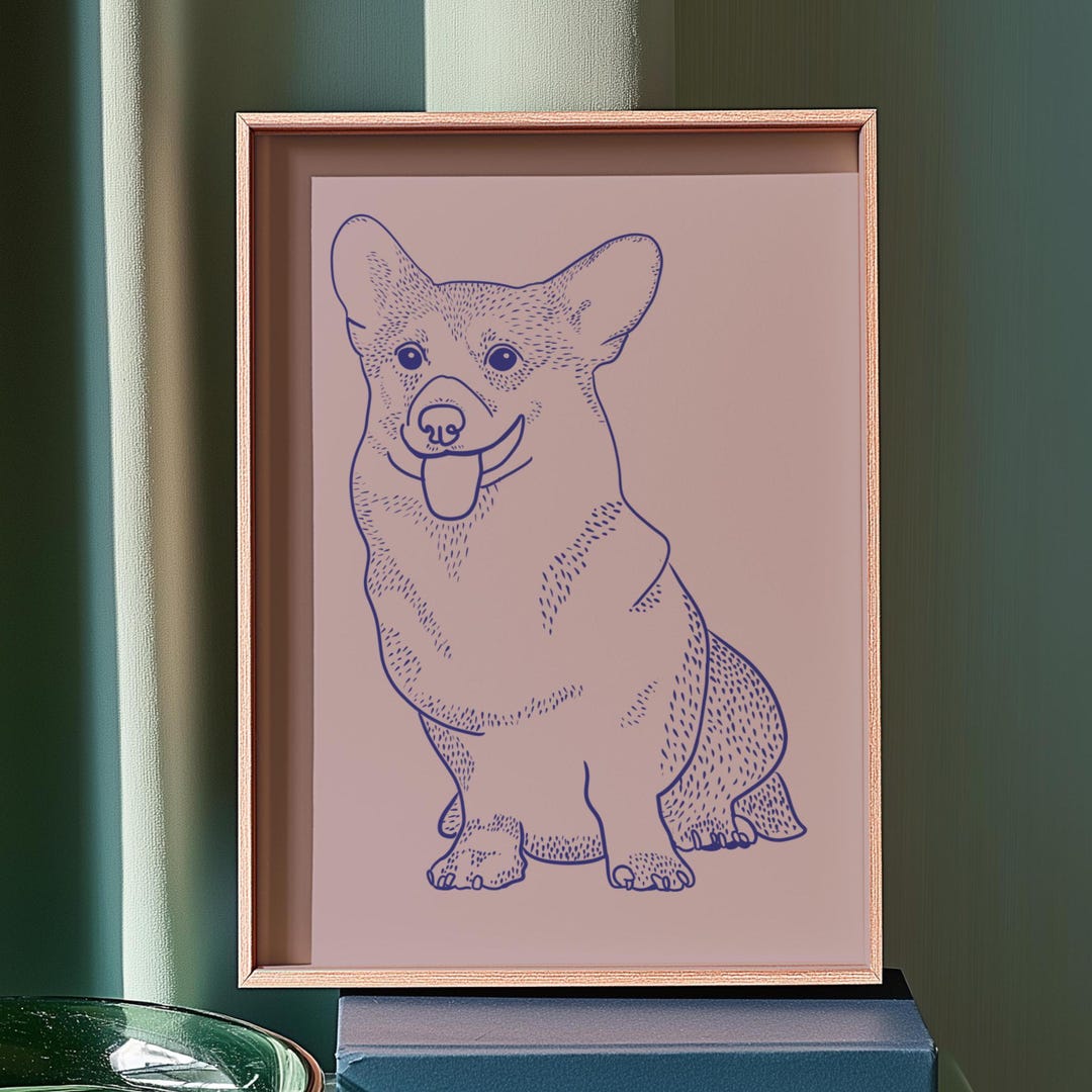 Corgi Line Art Poster | Hand-drawn Cartoon Style | Minimalist ...