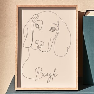 Beagle Poster | Dog Wall Art With Continuous Line Drawing | Handmade ...