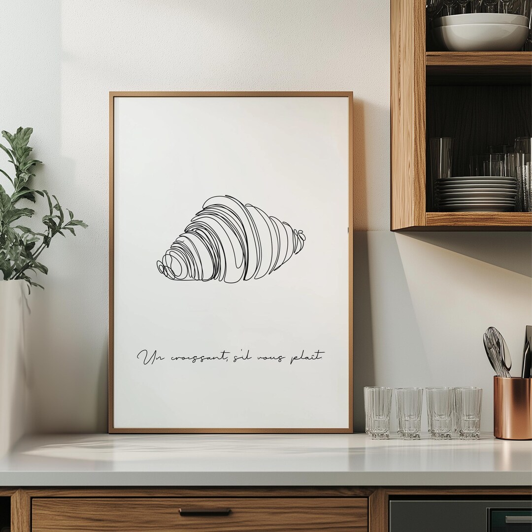 Croissant Line Art Printable – French Kitchen Wall Decor – One-line ...