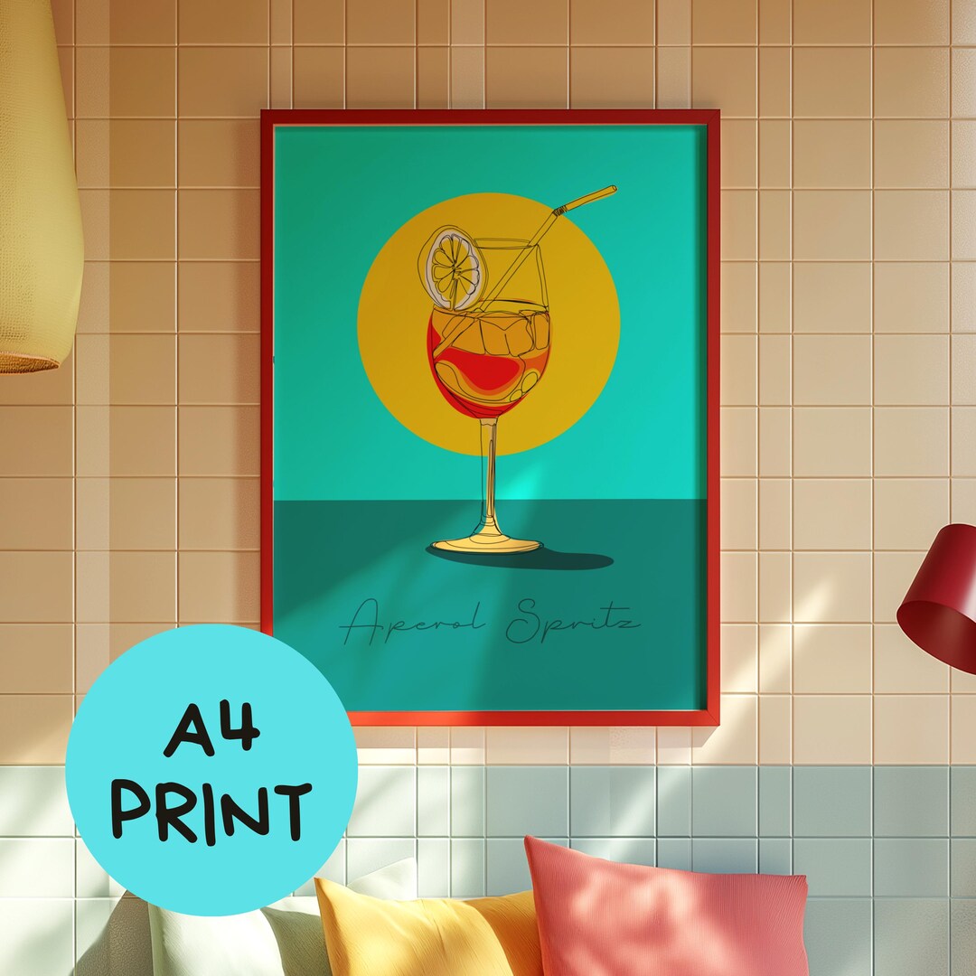Aperol Spritz Cocktail Art Print | A4 Printed Poster | Classic Cocktail ...
