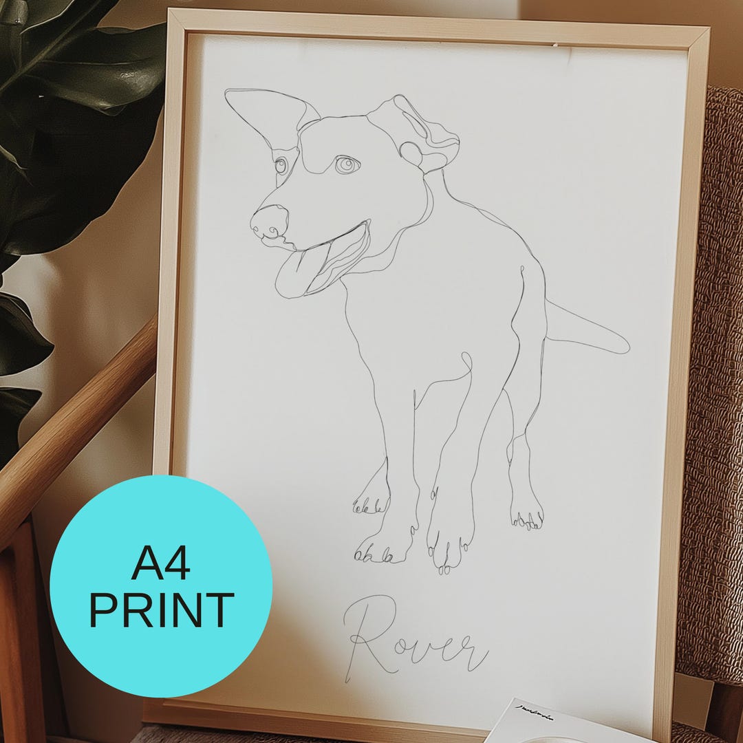 Custom Dog Portrait | A4 Print | Personalized Drawing | One Line ...