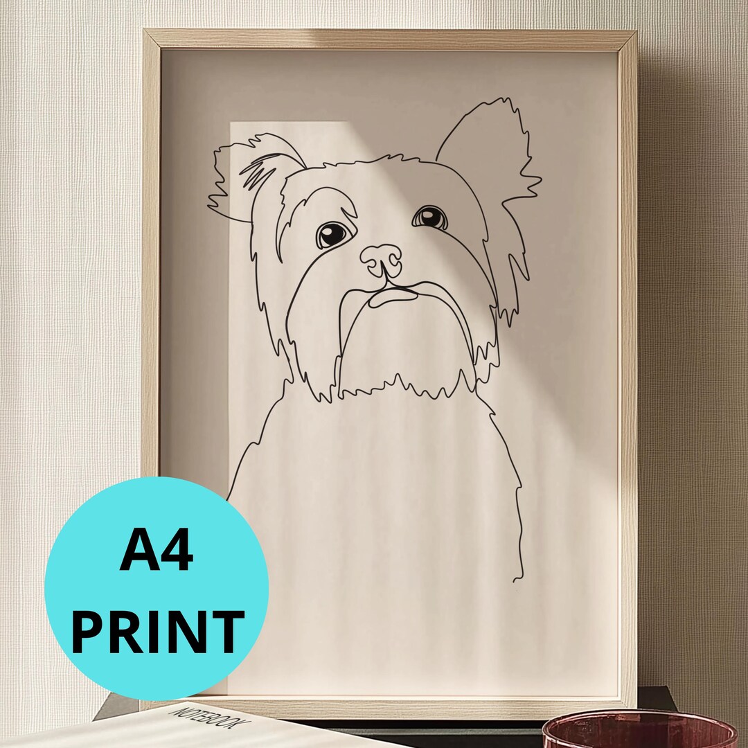 Yorkshire Terrier A4 Poster Yorkie Wall Art Continuous Line Drawing Dog ...