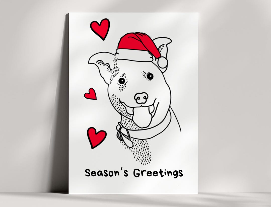 Custom Pet Christmas Card Cartoon Style Personalised Dog Holiday Card ...