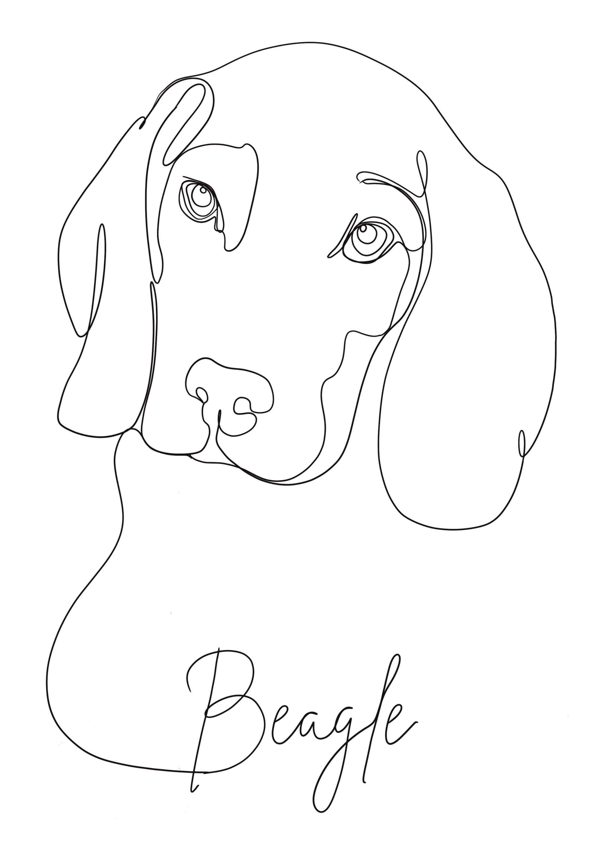 Beagle Poster | Dog Wall Art With Continuous Line Drawing | Handmade ...