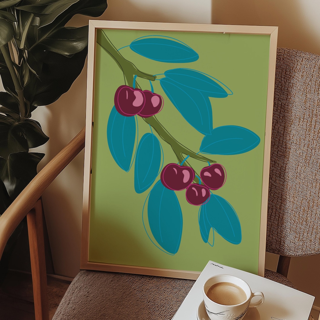 Cherry Pop-art Poster, Colorful Wall Art, Modern Home Decor, Neon Color ...